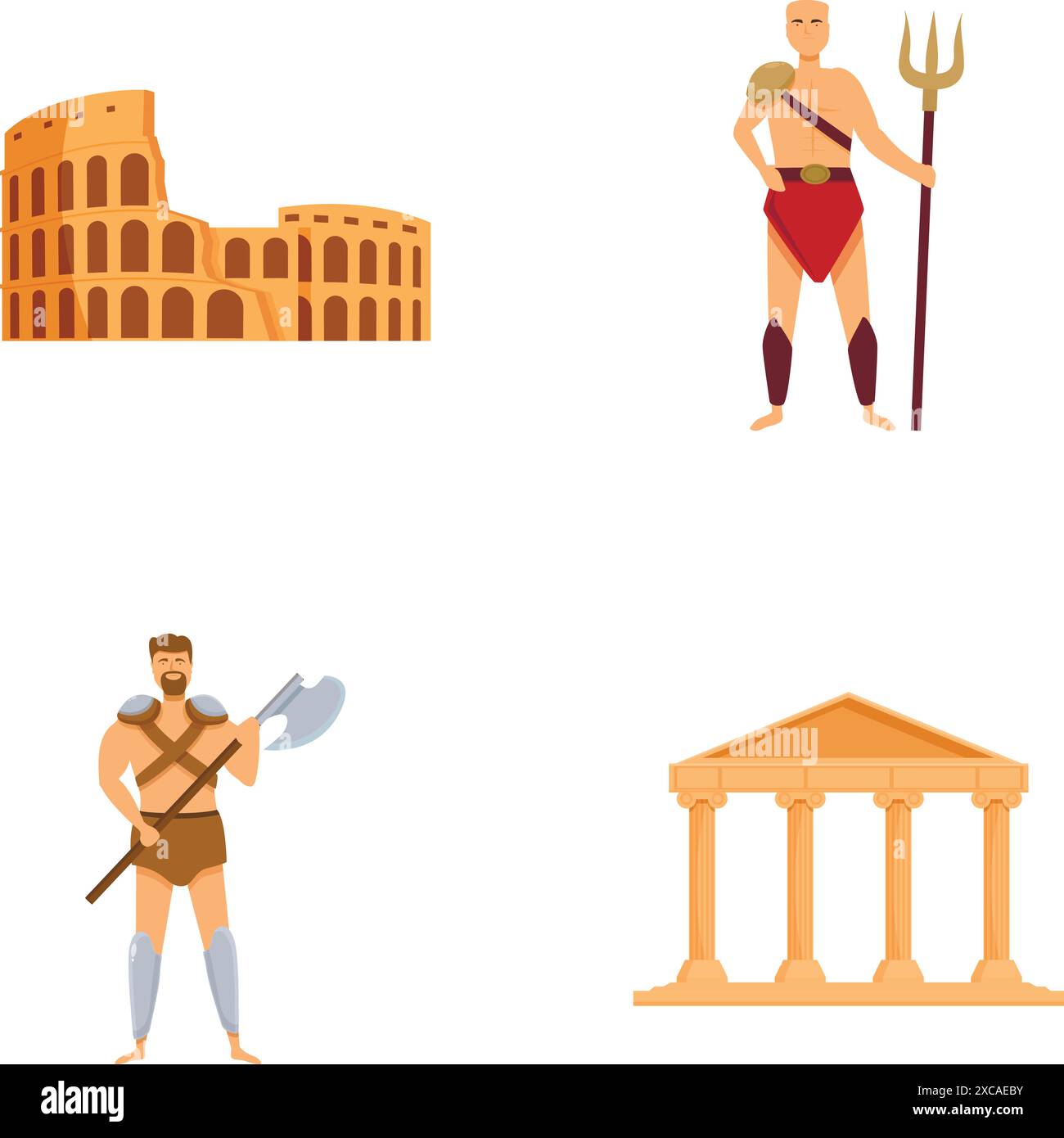 Roman amphitheater icons set cartoon vector. Historical character and ...