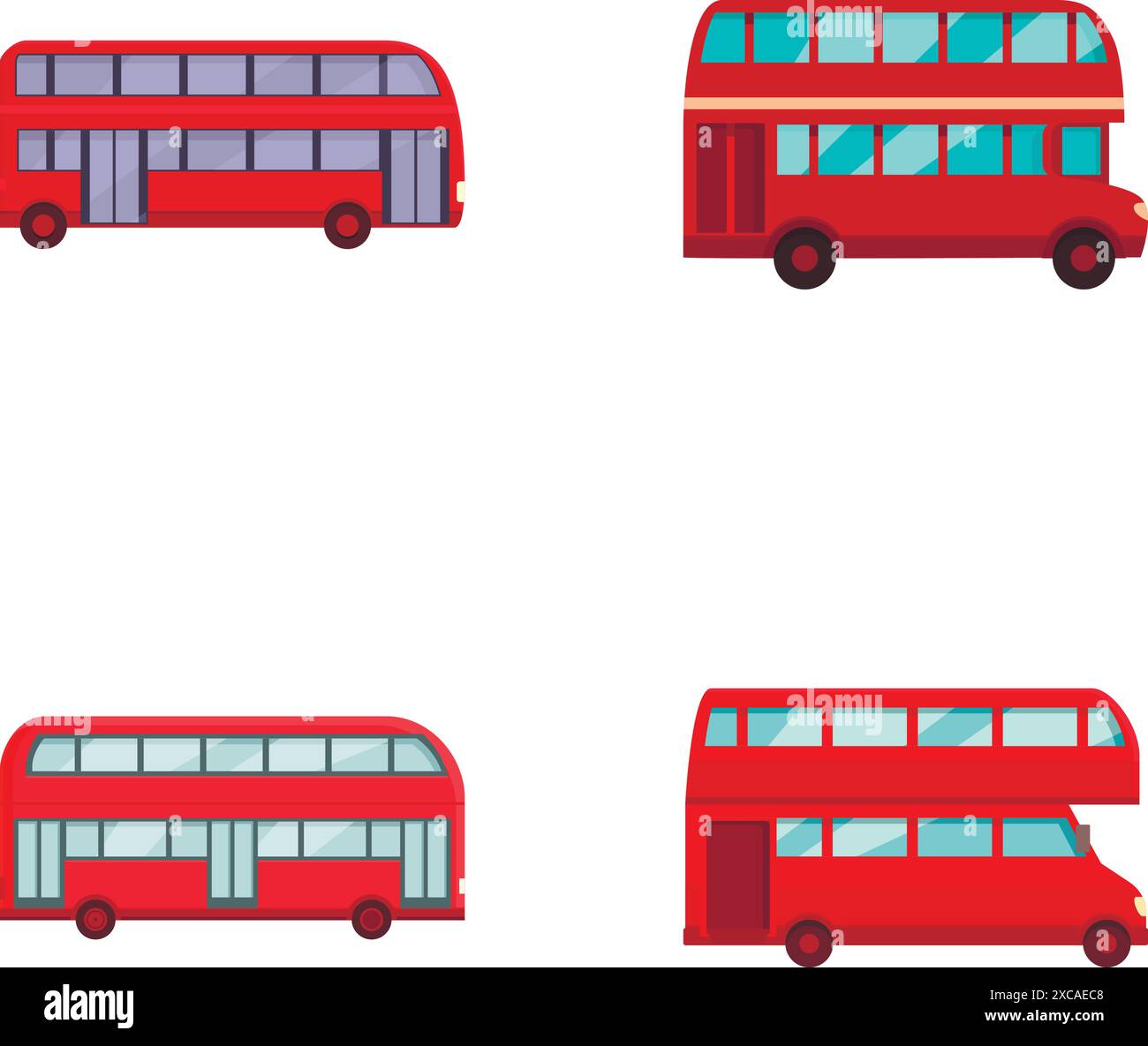 Red bus icons set cartoon vector. British red double decker bus. City ...
