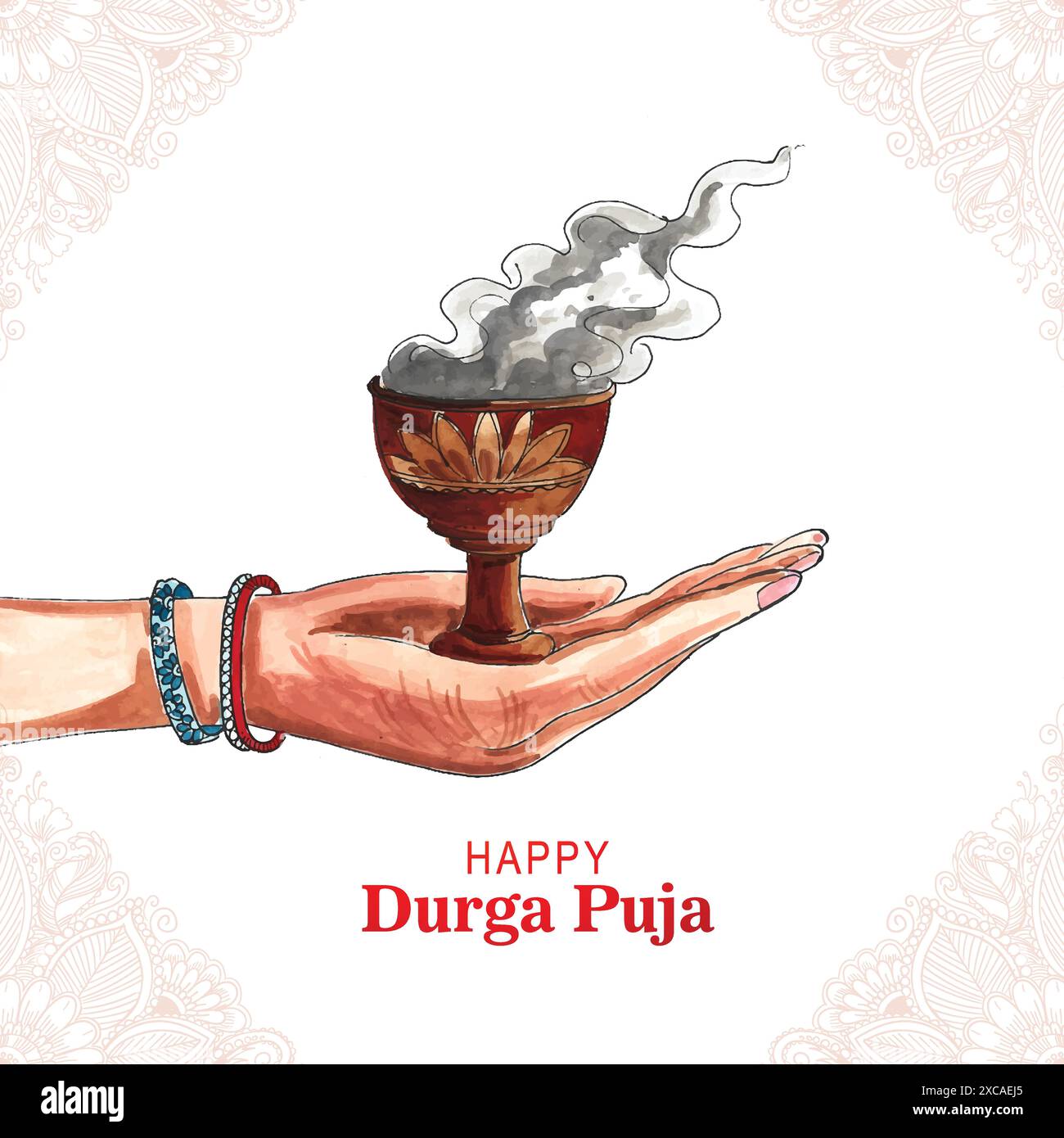 Happy durga puja clay dhunuchi with smoke indian puja festival ...