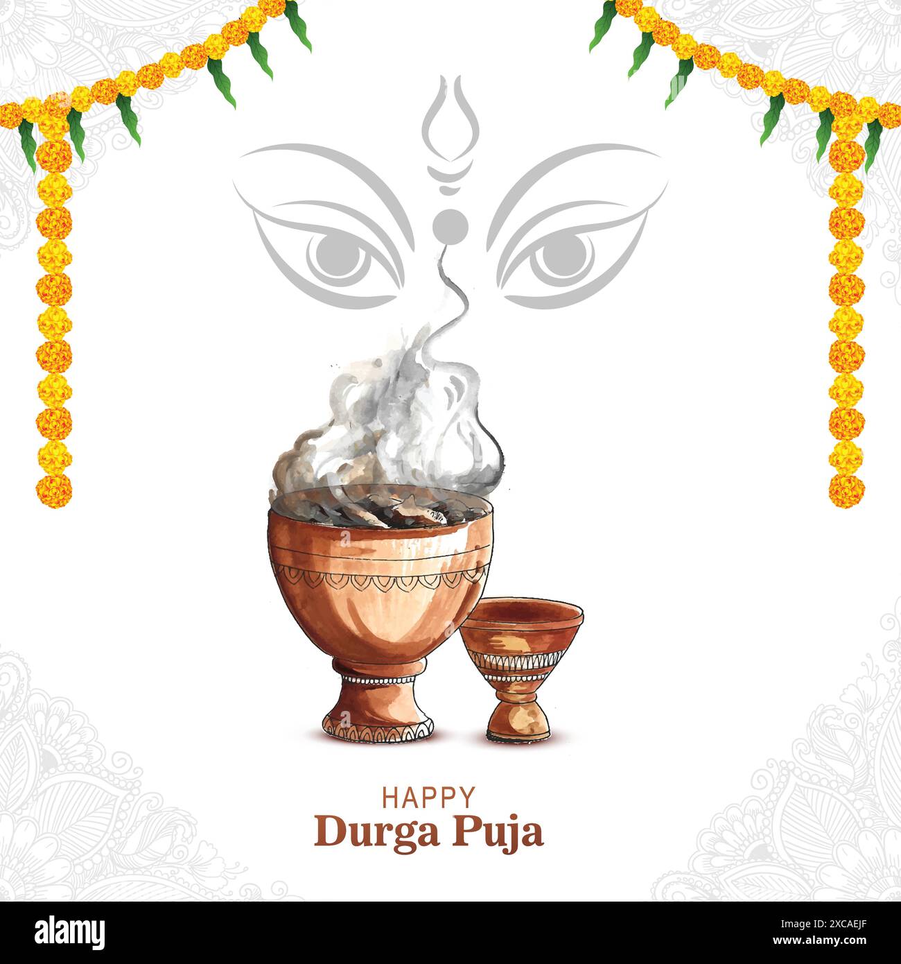 Happy durga puja clay dhunuchi with smoke indian puja festival ...