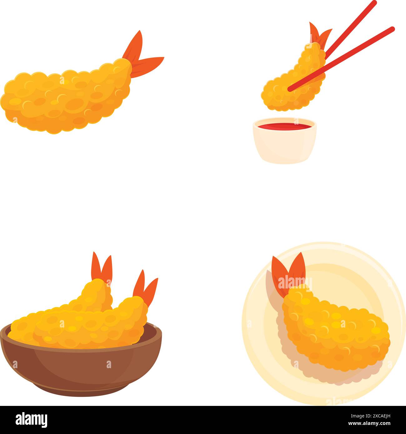 Set of four illustrations depicting shrimp roe sushi in various ...