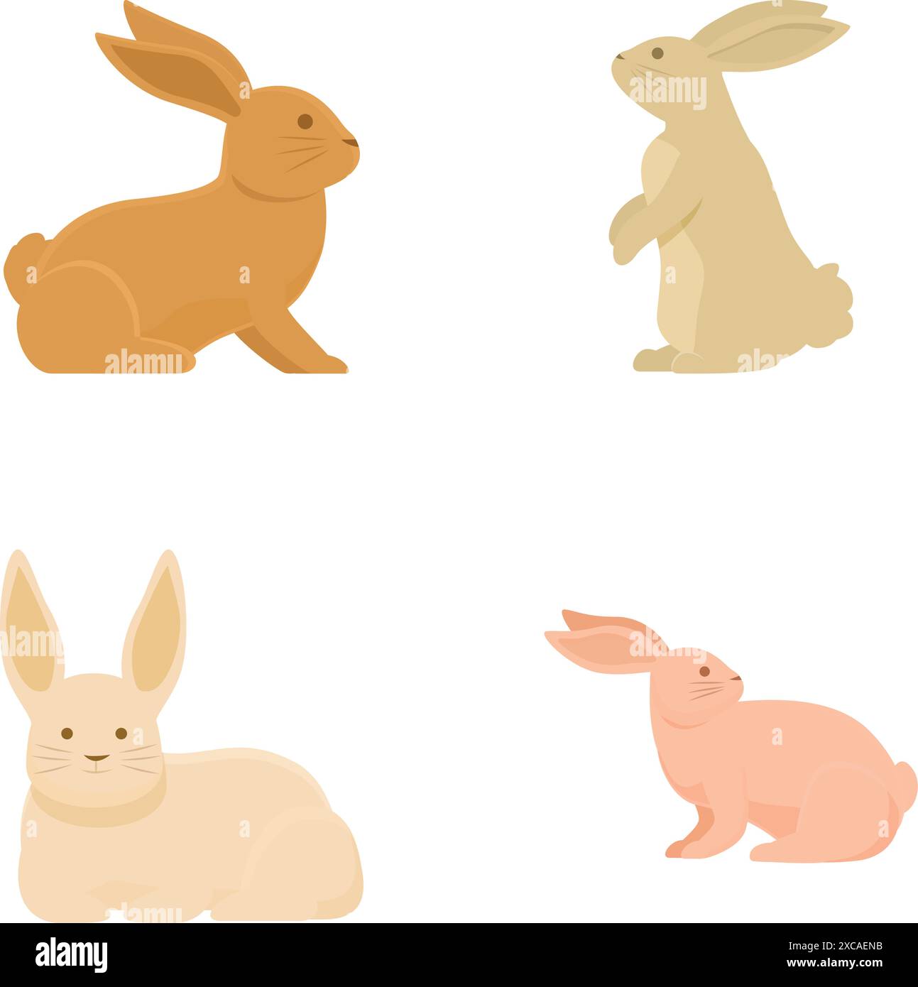Collection of four cute and simplistic cartoon rabbits in various poses ...