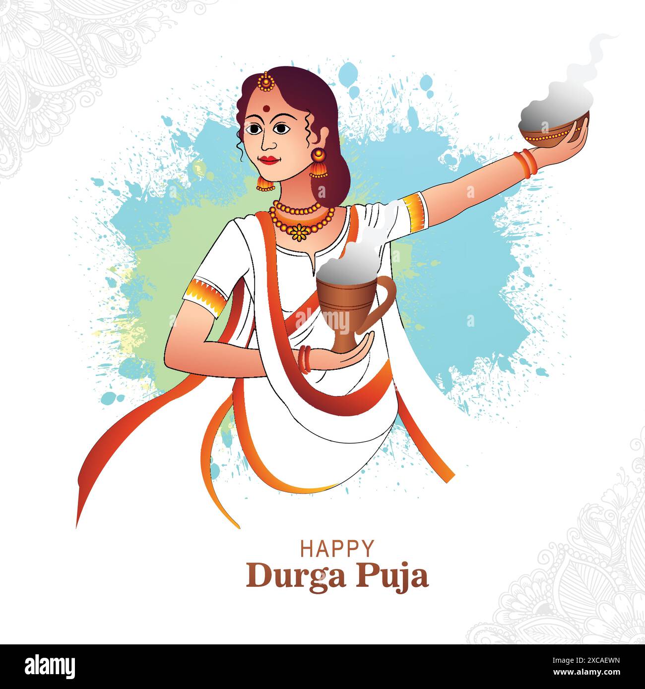 Beautiful indian bengali woman is dancing and holding dhunuchi in both ...