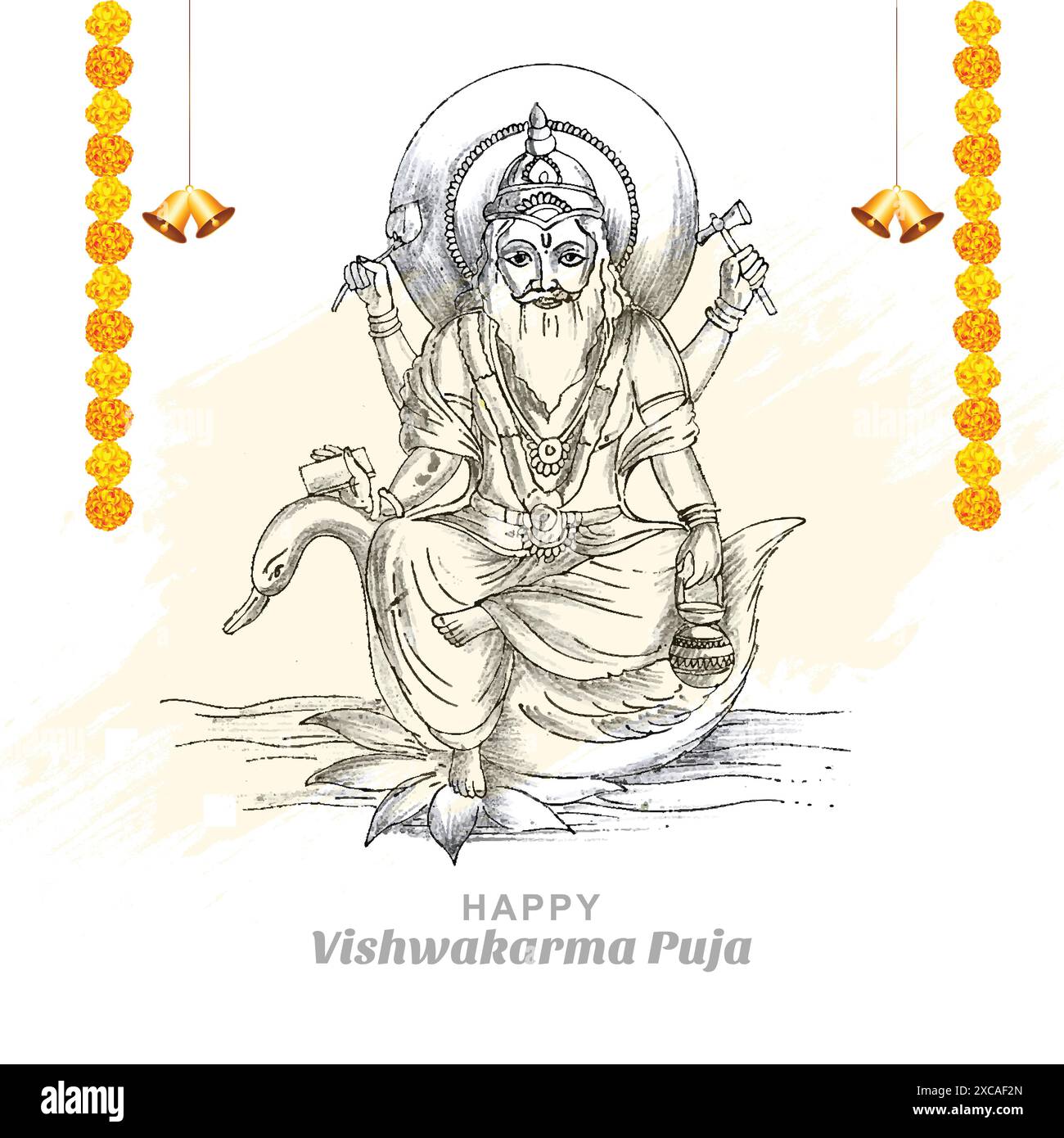 Hand draw hindu god vishwakarma sketch and vishwakarma puja holiday ...