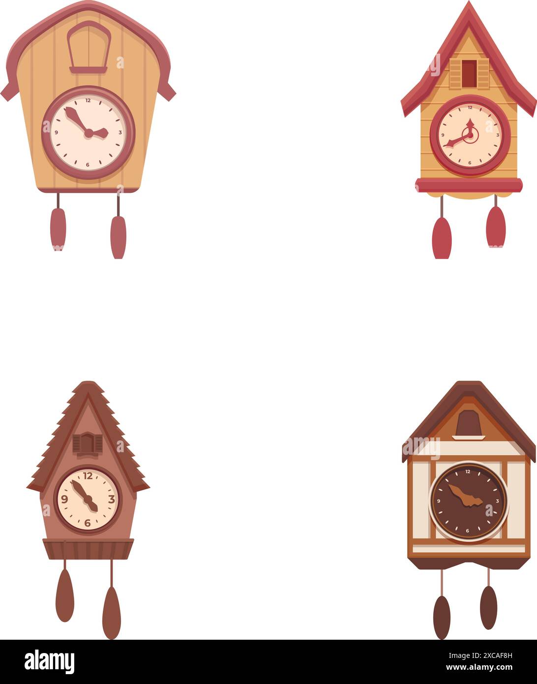 Collection of four different cartoonstyle cuckoo clocks with a vintage ... Collection of four different cartoonstyle cuckoo clocks with a vintage ...