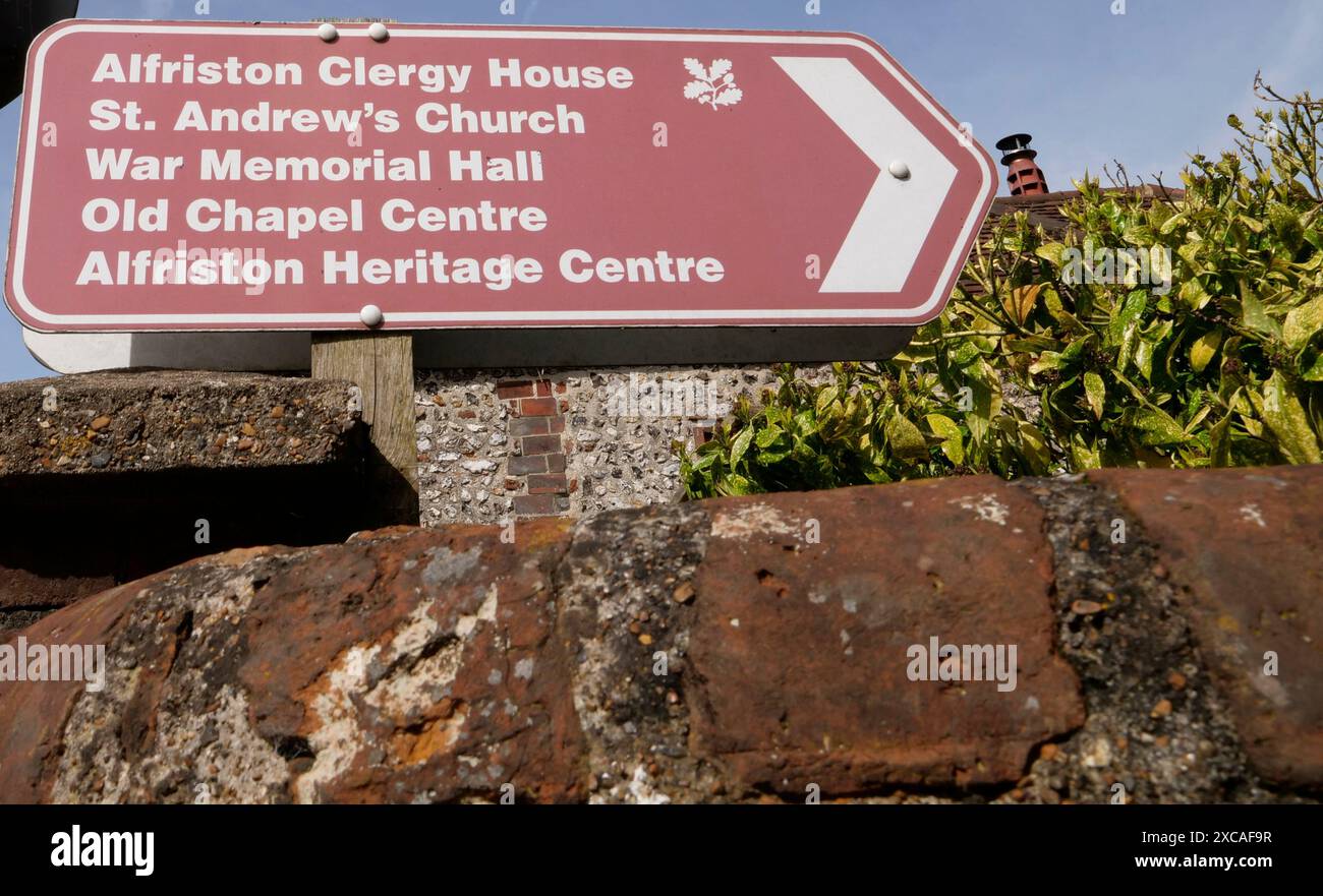 Alfriston Village tourist sign in the South Downs National Park ...