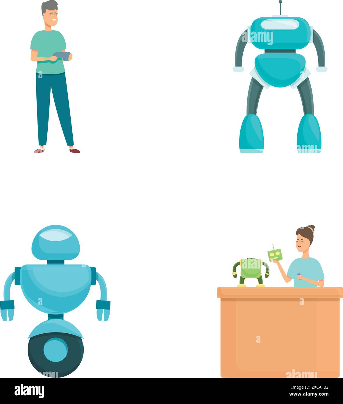 A collection of illustrations featuring humans and robots in various ...
