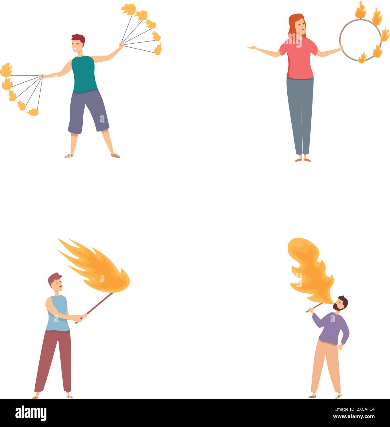 Illustration of performers juggling and handling fire, showcasing ...