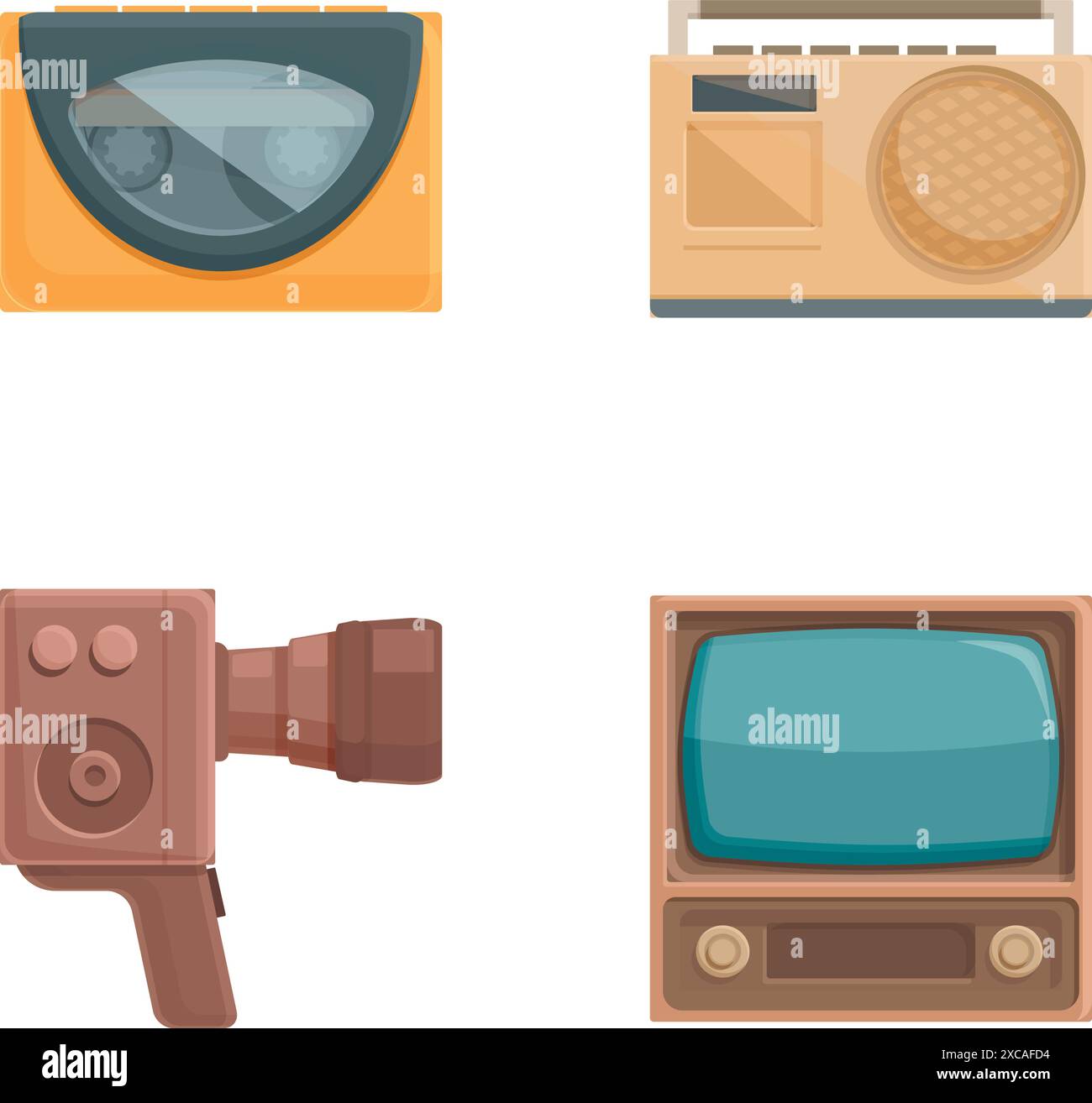 Vintage electronics icon set with colorful symbols of oldfashioned ...