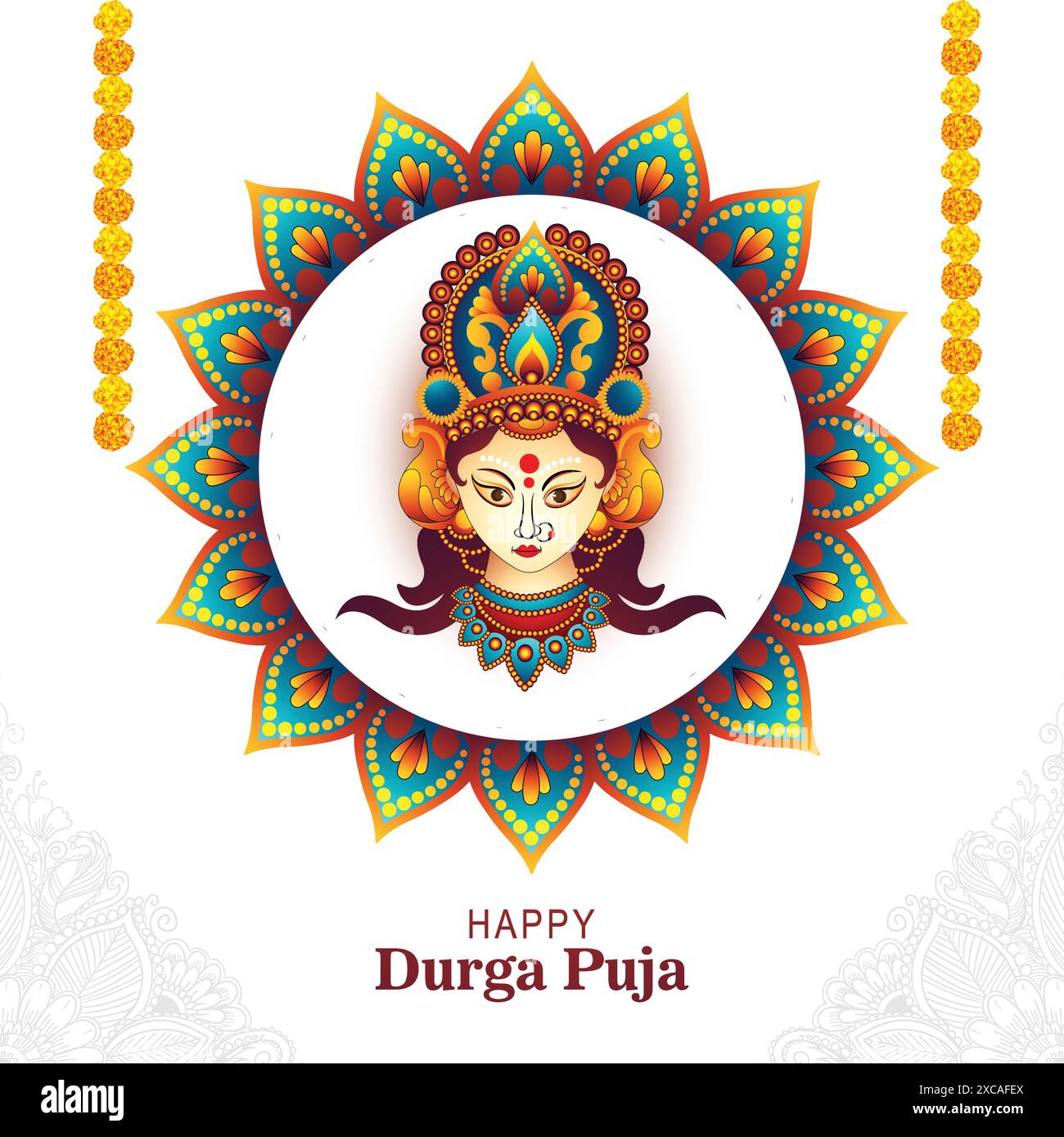 Happy durga puja india festival holiday card illustration background ...
