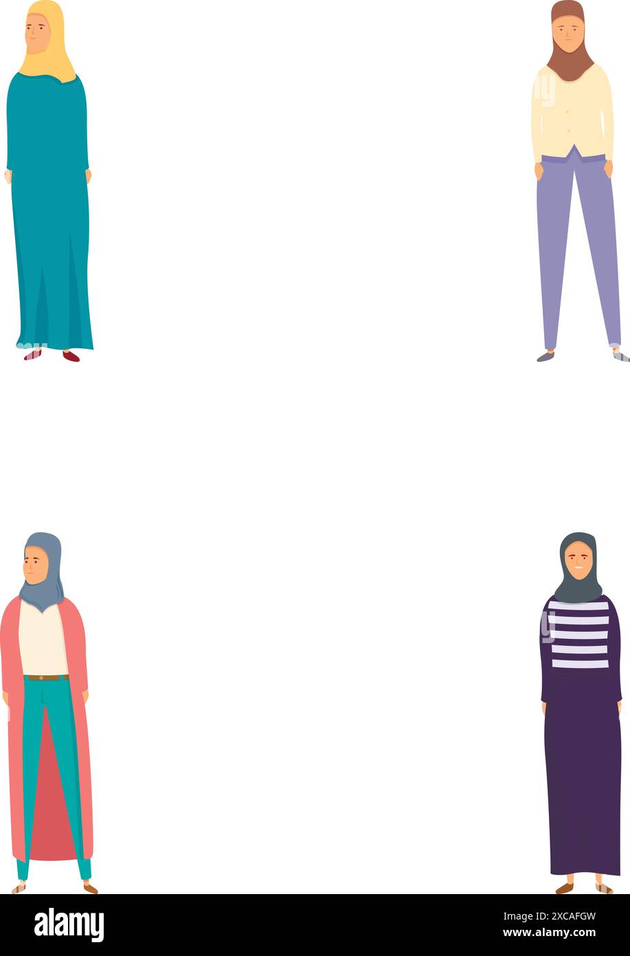 Vector illustrations showcasing four diverse women in casual outfits ...