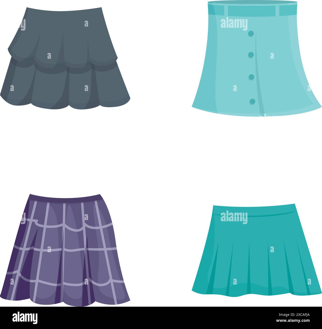 Collection of four different skirt designs in a flat vector style ...