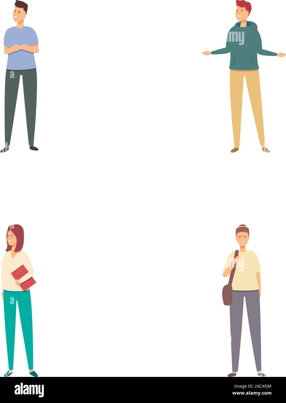 Illustration of four cartoon characters with different poses and attire ...