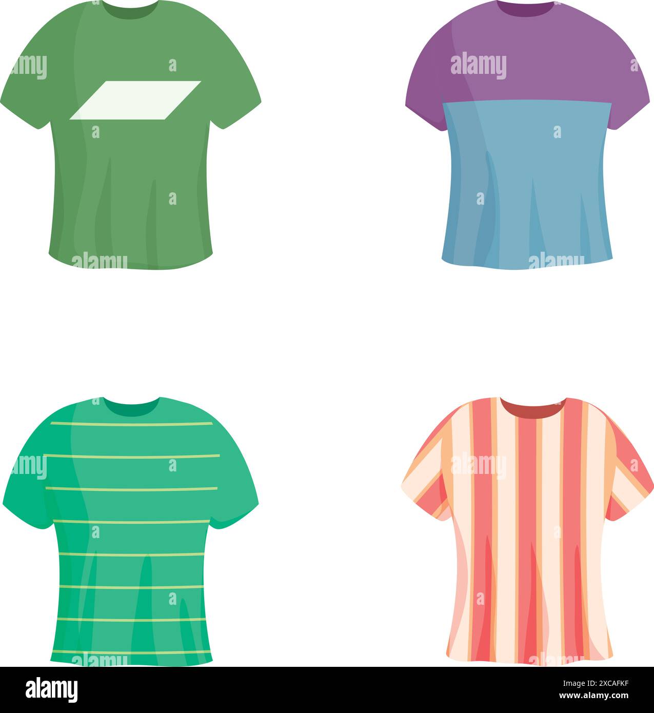 Set of four various styled and colored tshirts, vector graphic Stock ...