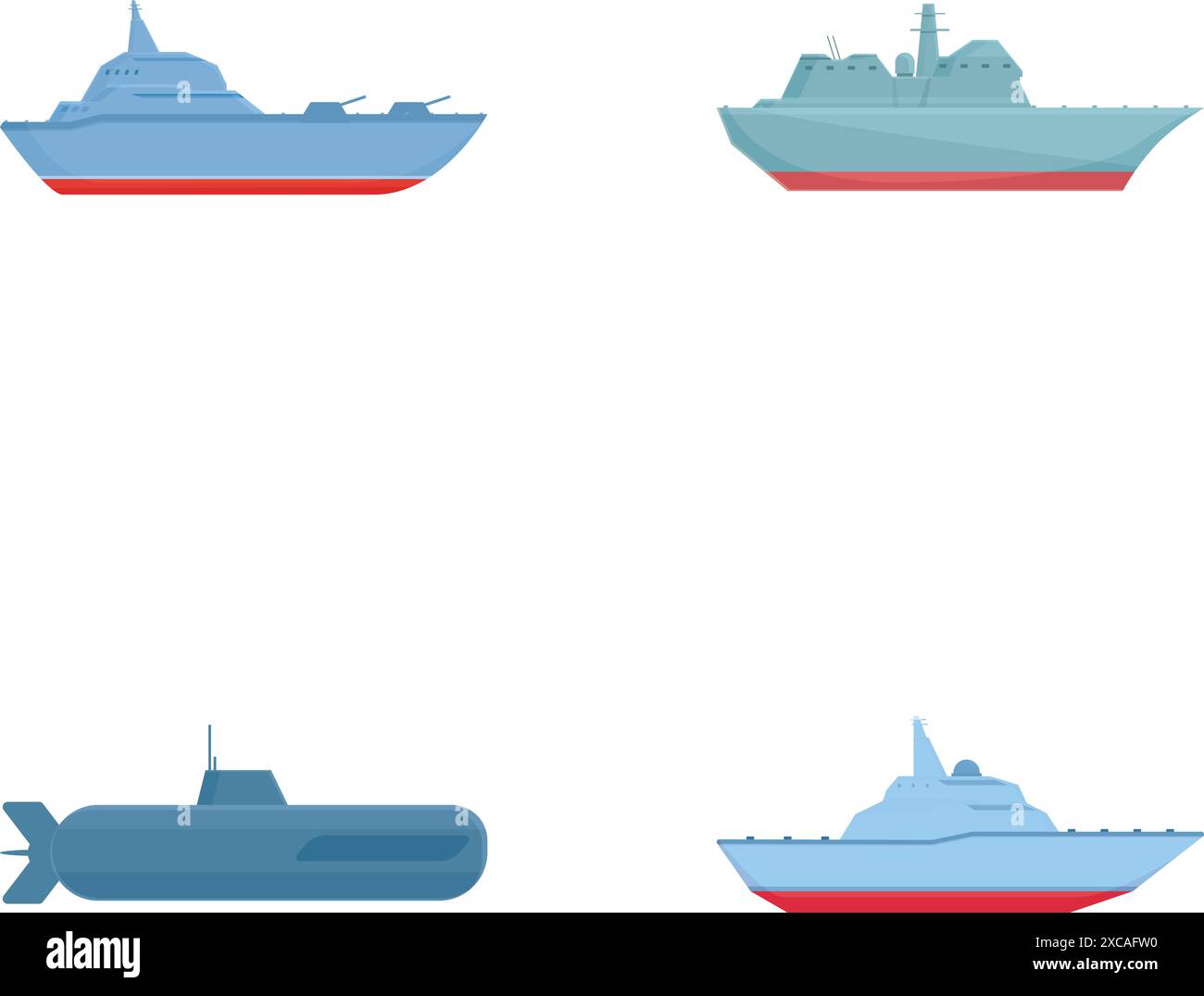 Collection of four stylized cartoon ships and submarine, perfect for ...