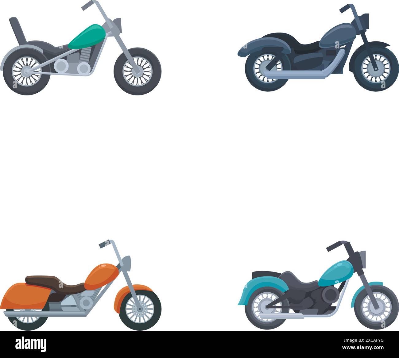 Collection of four vector illustrations featuring modern motorcycles in ...