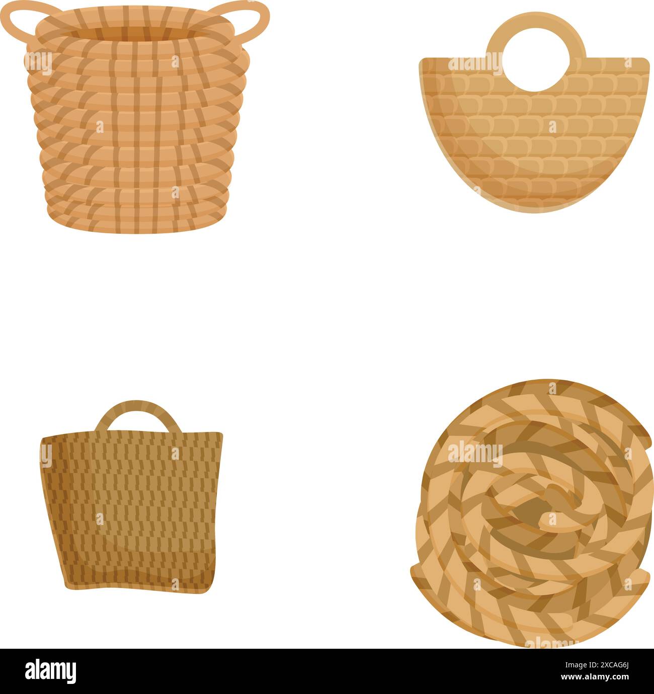 Four various types of illustrated woven baskets in a neutral color ...