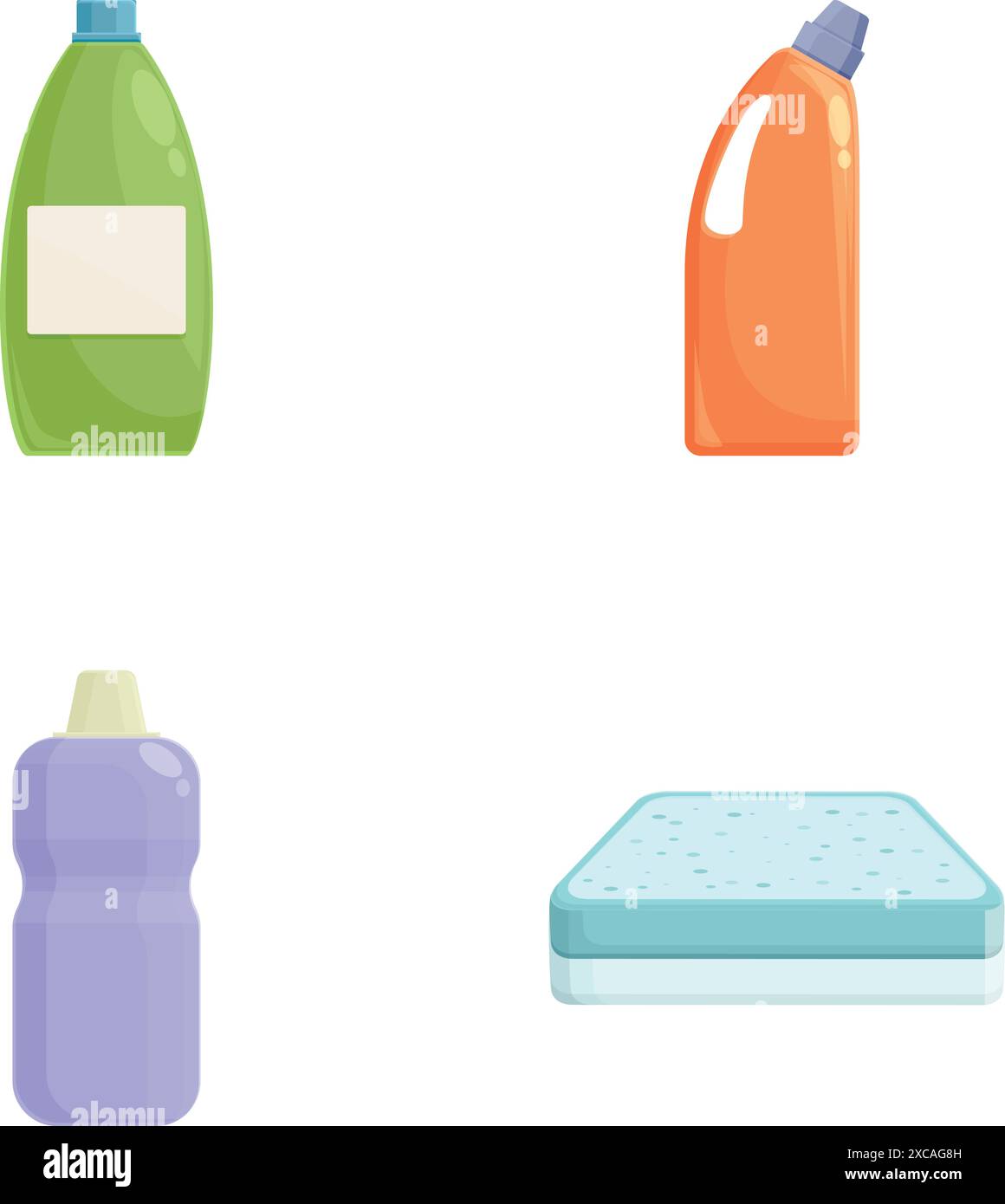 Vector icons of plastic bottles and a cleaning sponge, isolated on ...