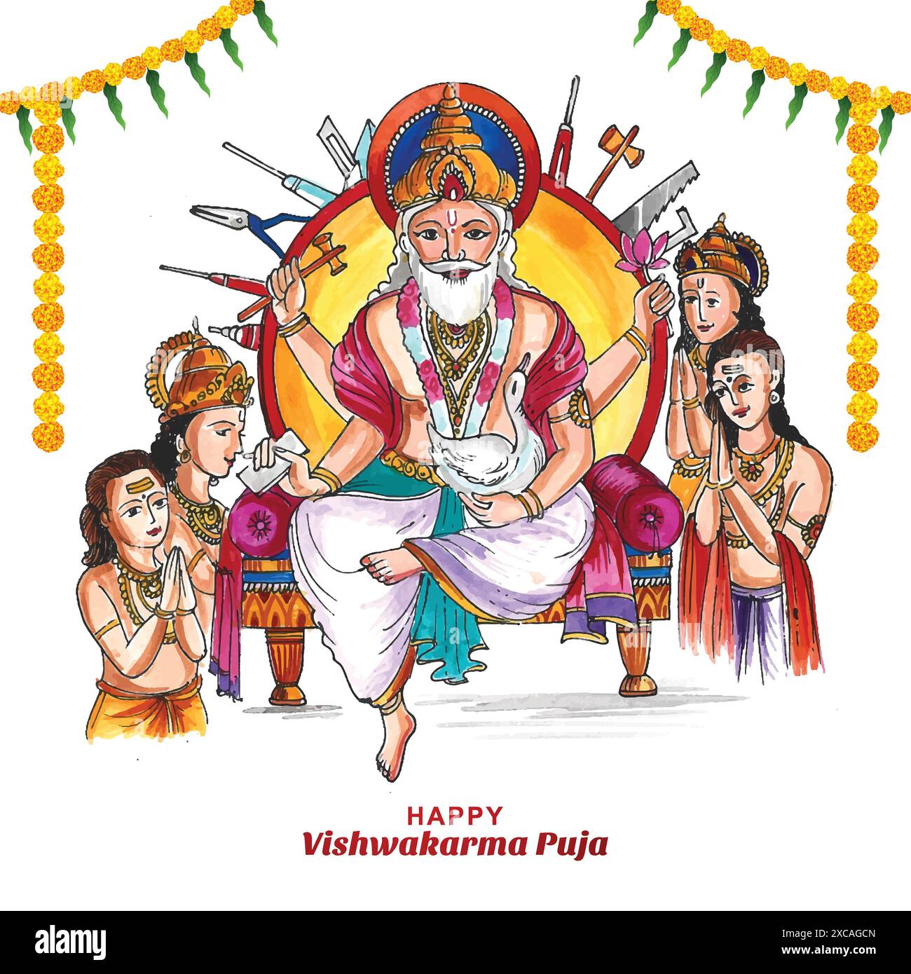 Beautiful hindu god vishwakarma puja celebration card background Stock ...