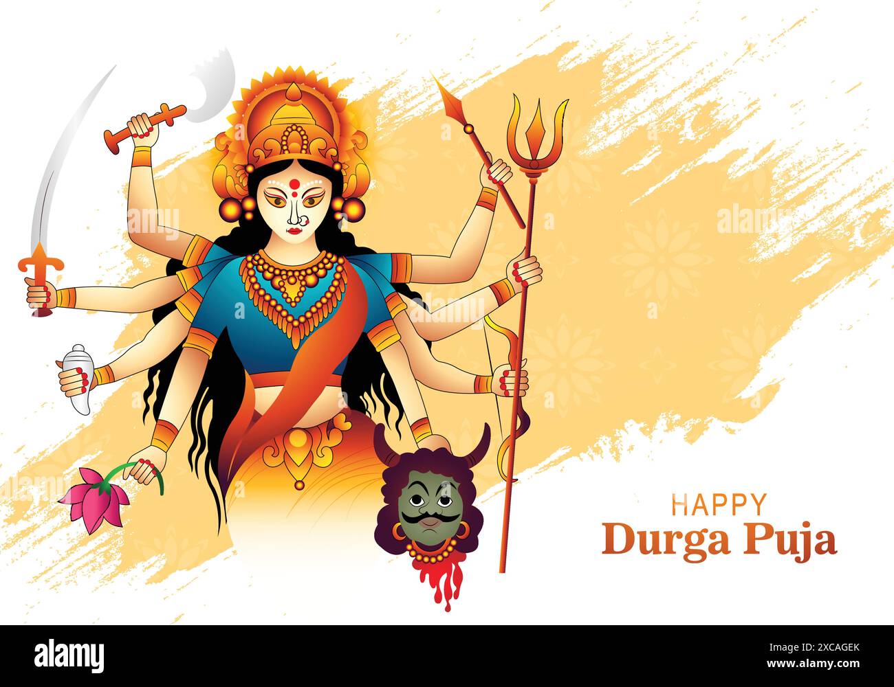 Happy durga puja india festival holiday card illustration background ...