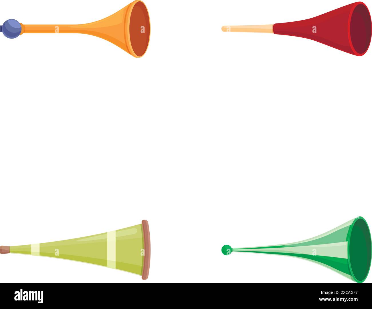 Collection of four cartoonstyle vuvuzelas in different colors, isolated ... Collection of four cartoonstyle vuvuzelas in different colors, isolated ...