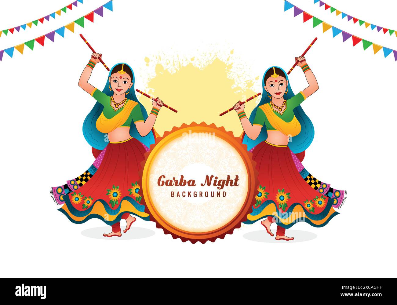 Garba night beautiful woman playing garba and dandiya celebration card design Stock Vector Image ...
