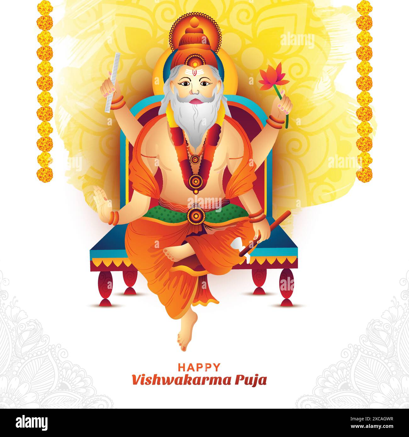 Hindu god happy vishwakarma puja celebration card background Stock ...
