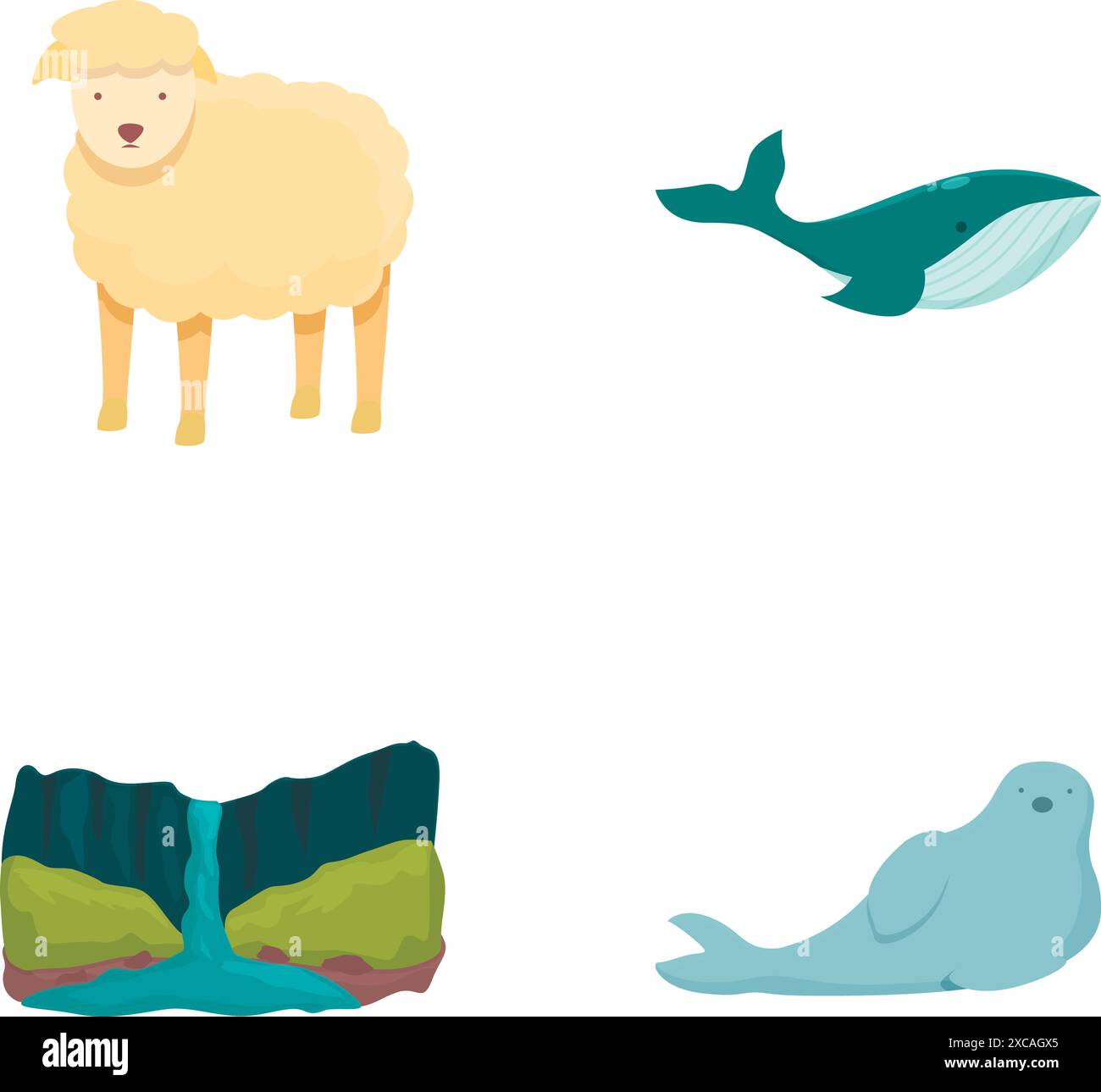 Waterfall and sheep Stock Vector Images - Alamy