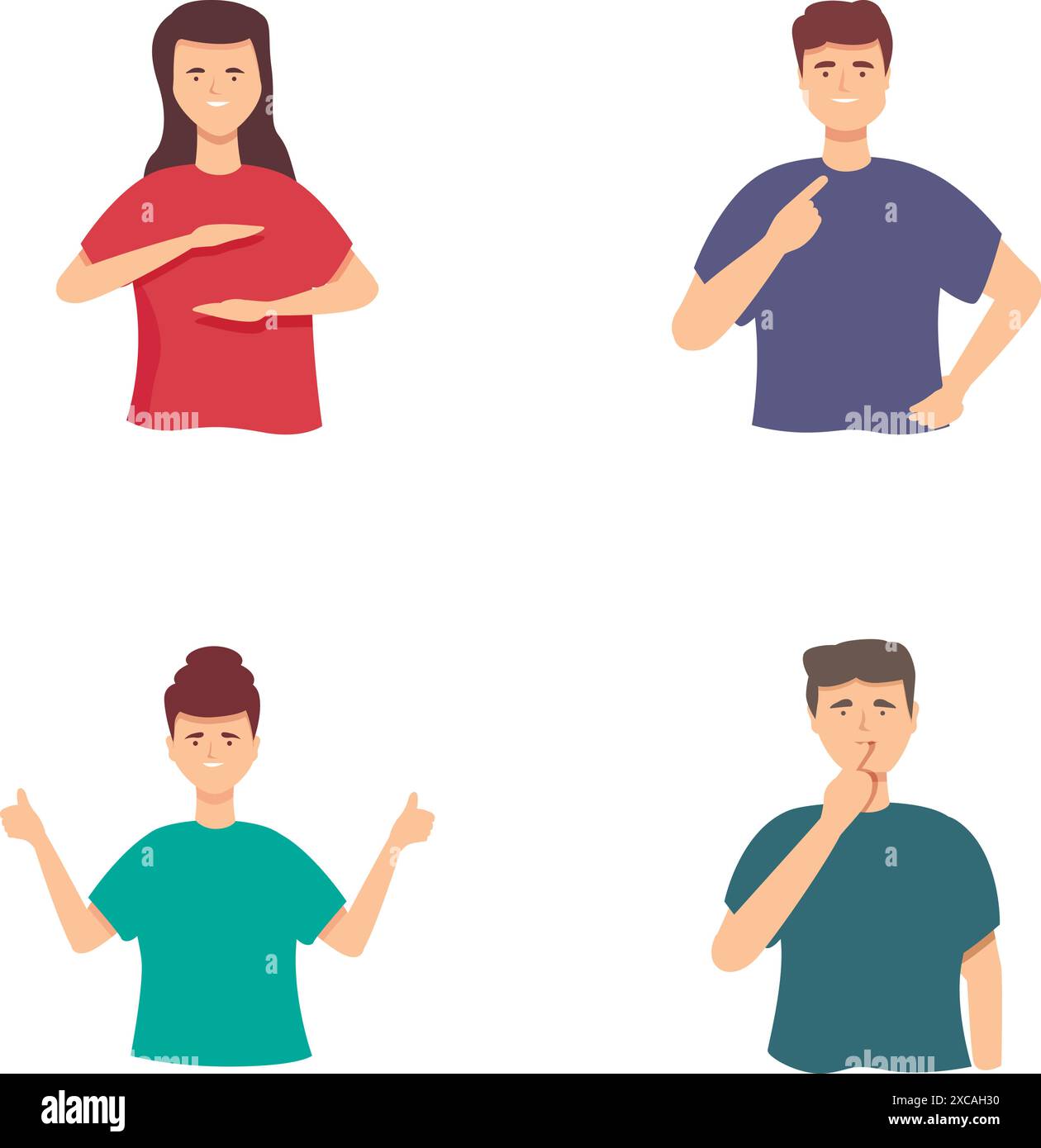 Collection of illustrated characters showing various hand signals and ...