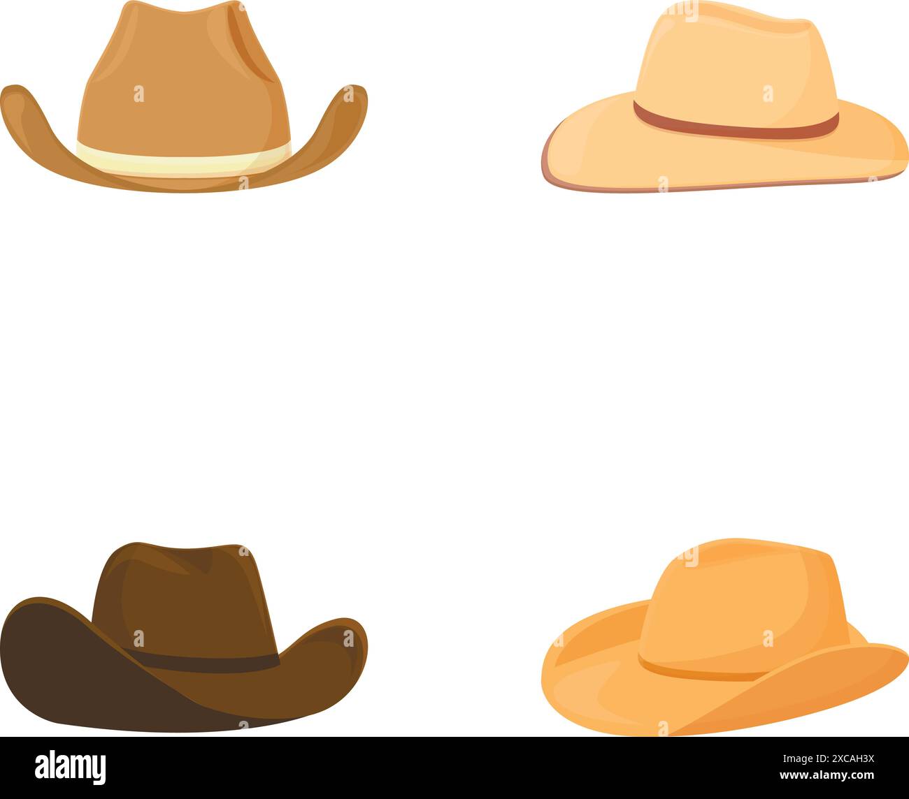 Collection of four stylized cowboy hats in various colors, isolated on ...