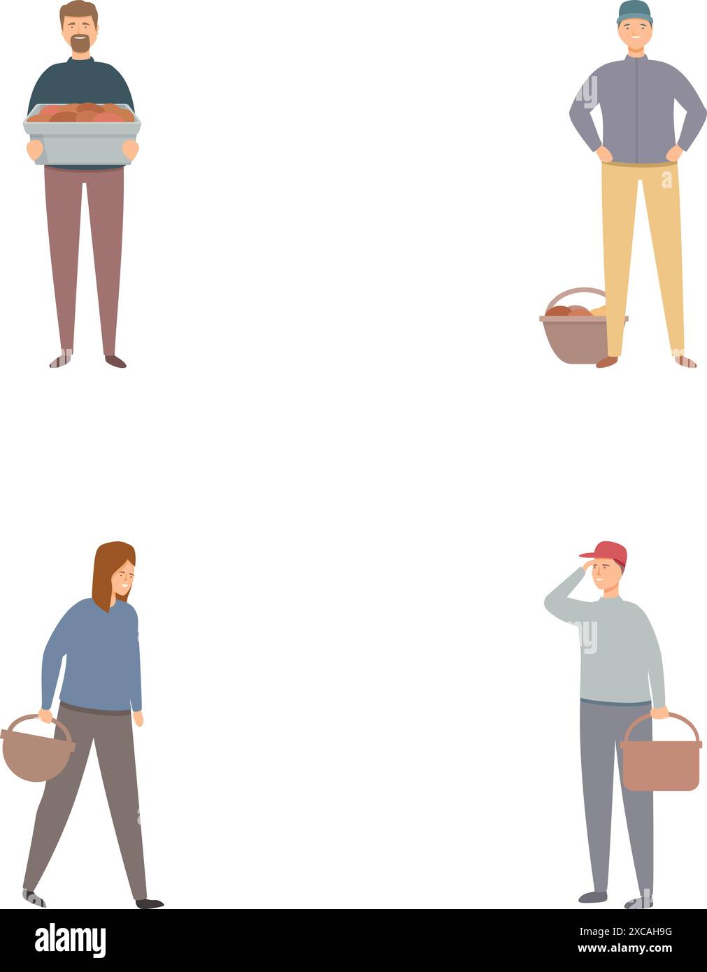 Collection of four male characters in various professional uniforms hi ...