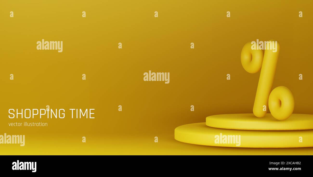 Sale background. 3D yellow podium. Discount percent. Shopping offer ...