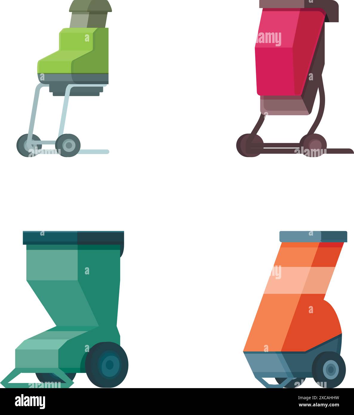 Colorful vector illustration of four different styles of cartoon waste ...
