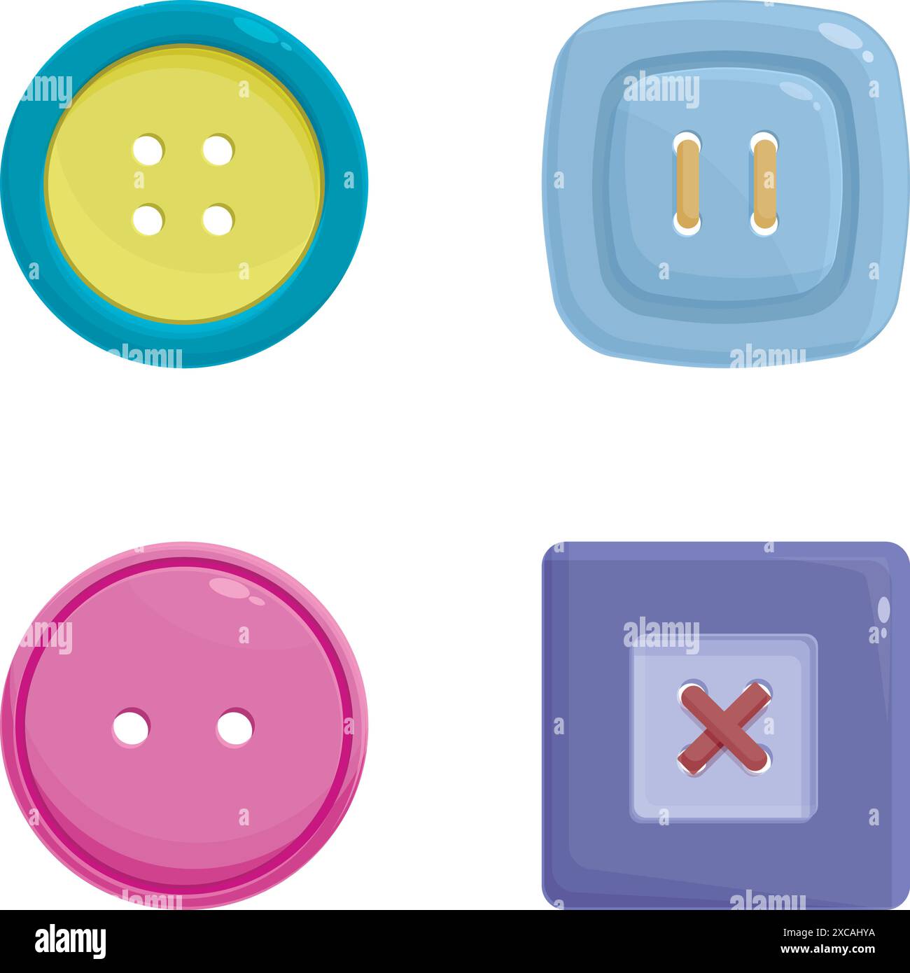 Colorful digital illustration of four different clothing buttons and garment fasteners Stock ...