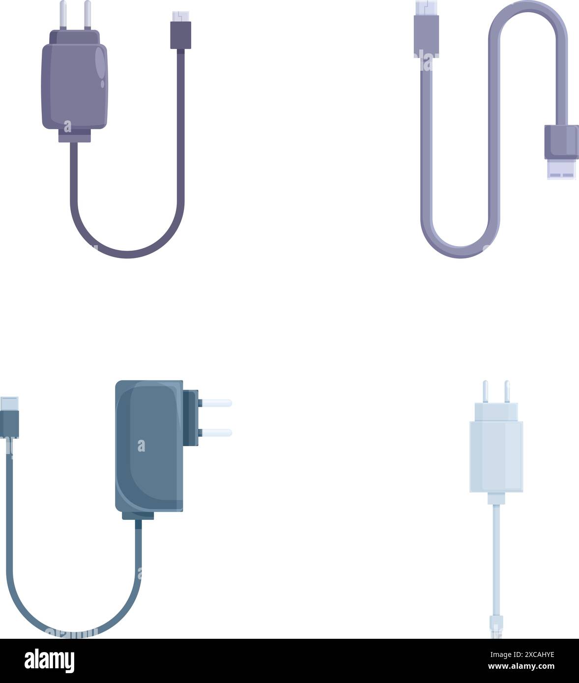 Vector illustration set of different usb cables and adapters on white ...