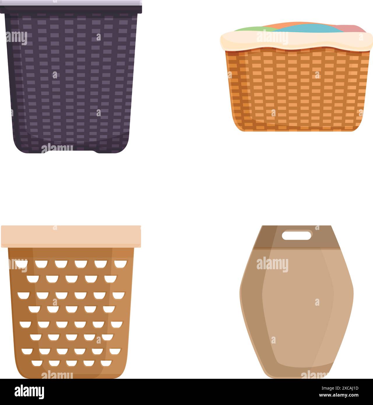 Collection of four different basket and bin illustrations isolated on ...