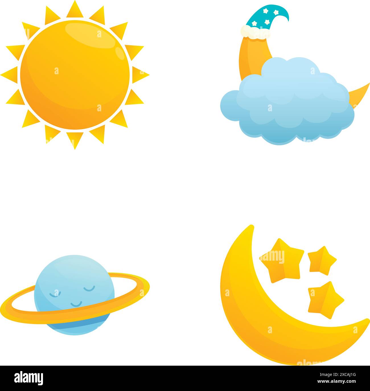 Colorful collection of cartoonstyle weather and space icons including ...