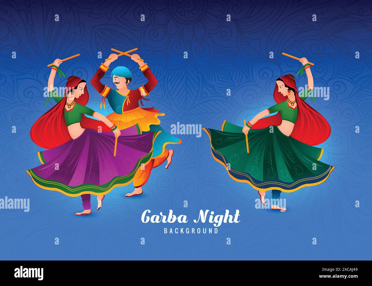 Illustration of people performing garba dance celebration card ...