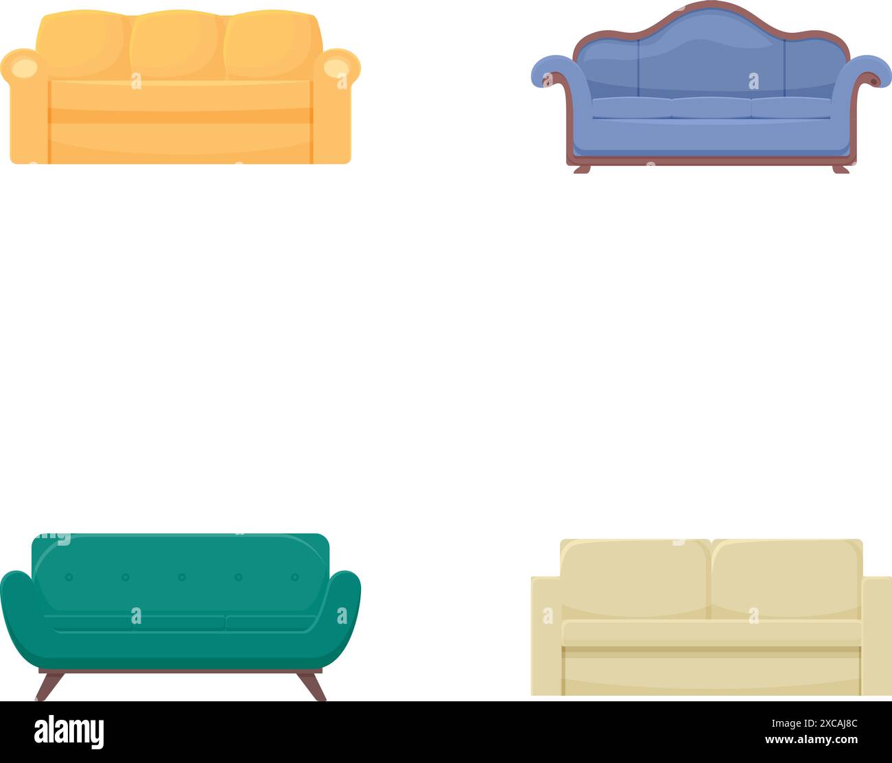 Collection of four flat design sofa icons in various styles and colors ...