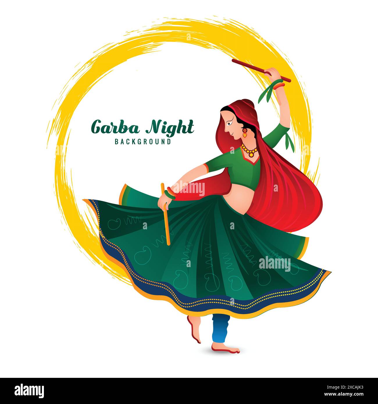 Beautiful women playing dandiya at garba night event holiday card ...