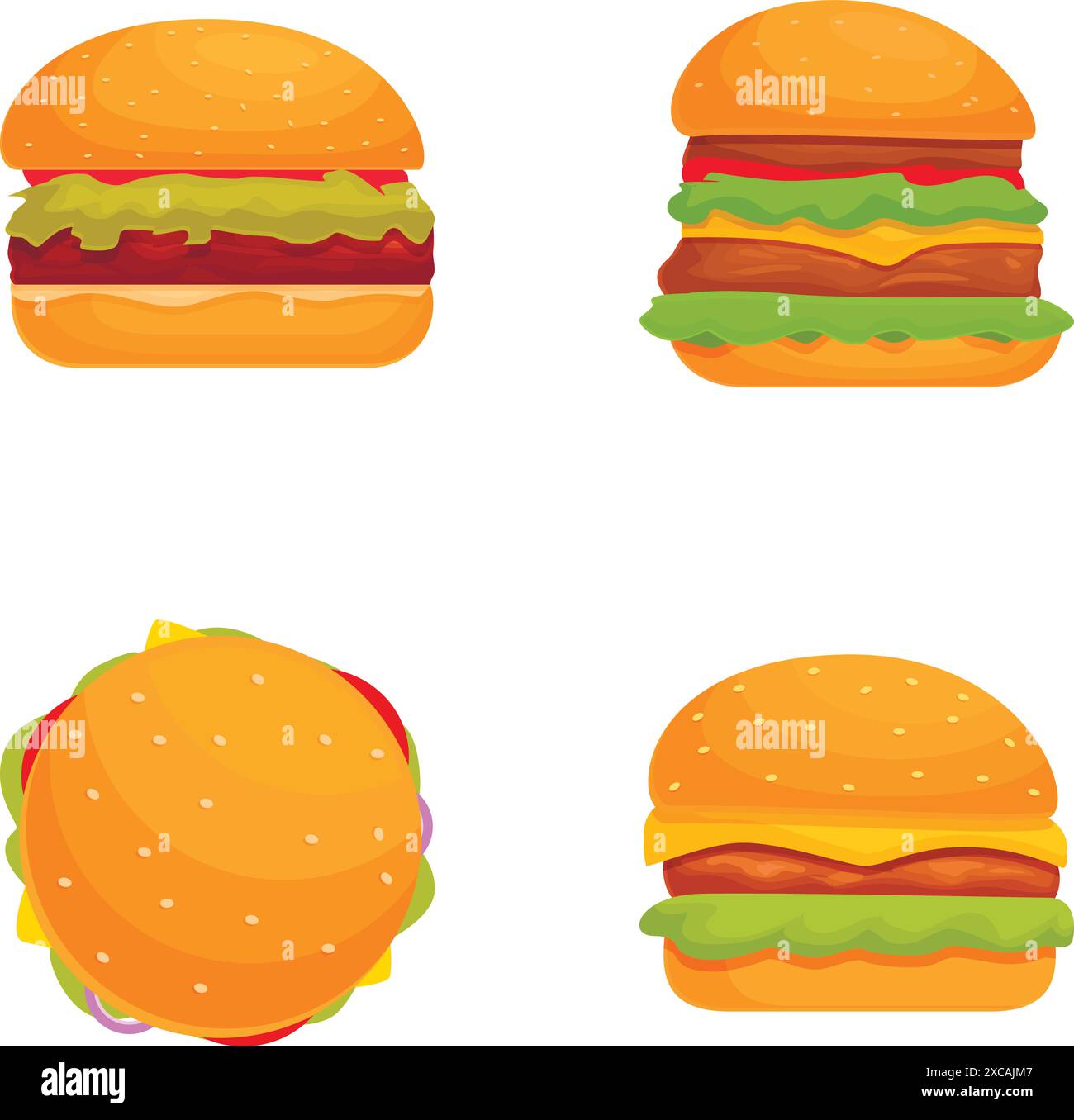 Vibrant and colorful cartoon burger set illustration collection with ...