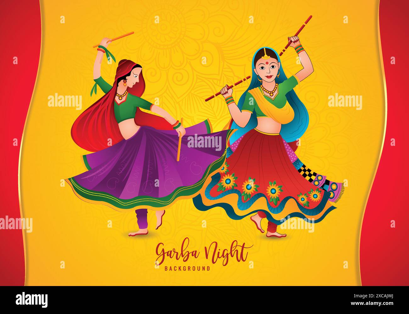 Garba night womans playing garba and dandiya celebration card design ...