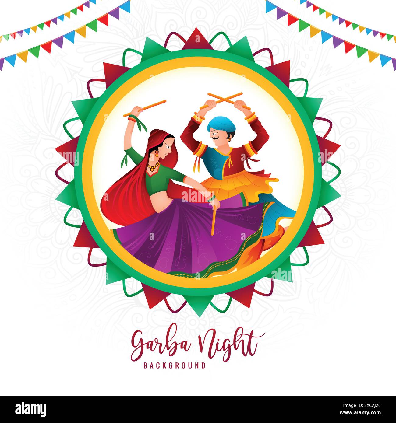 Garba night couple playing garba and dandiya celebration card design ...