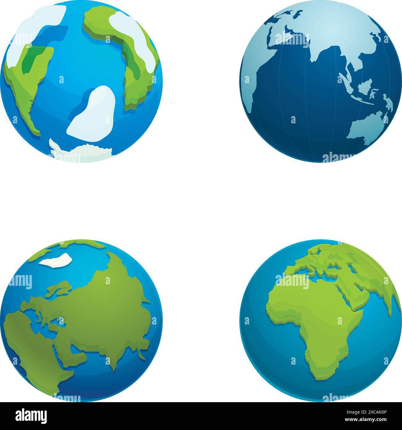 Collection of four stylized vector illustrations of earth showcasing ...