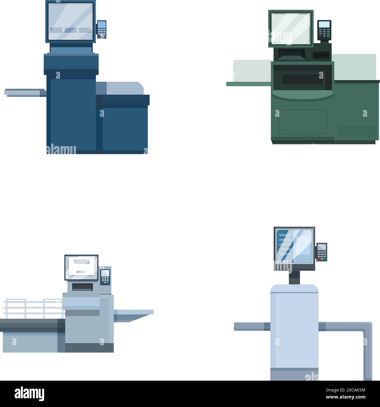 Collection of four stylish and contemporary cash register stations ...