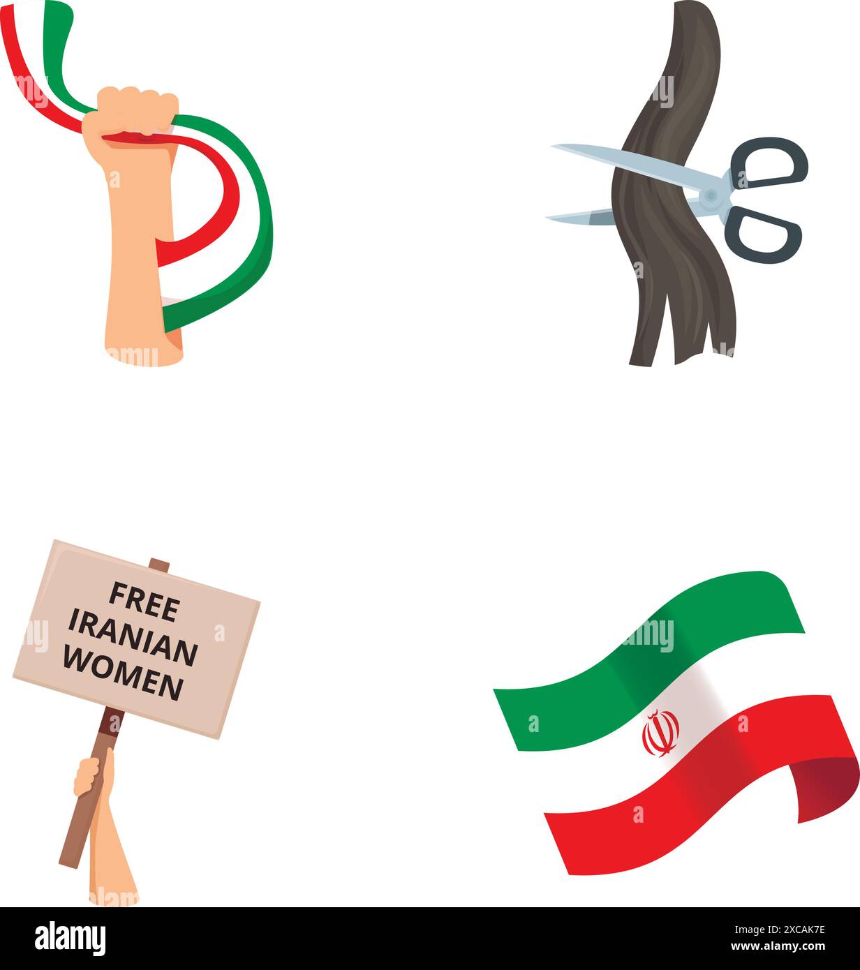 Set of icons representing the fight for iranian women's rights ...