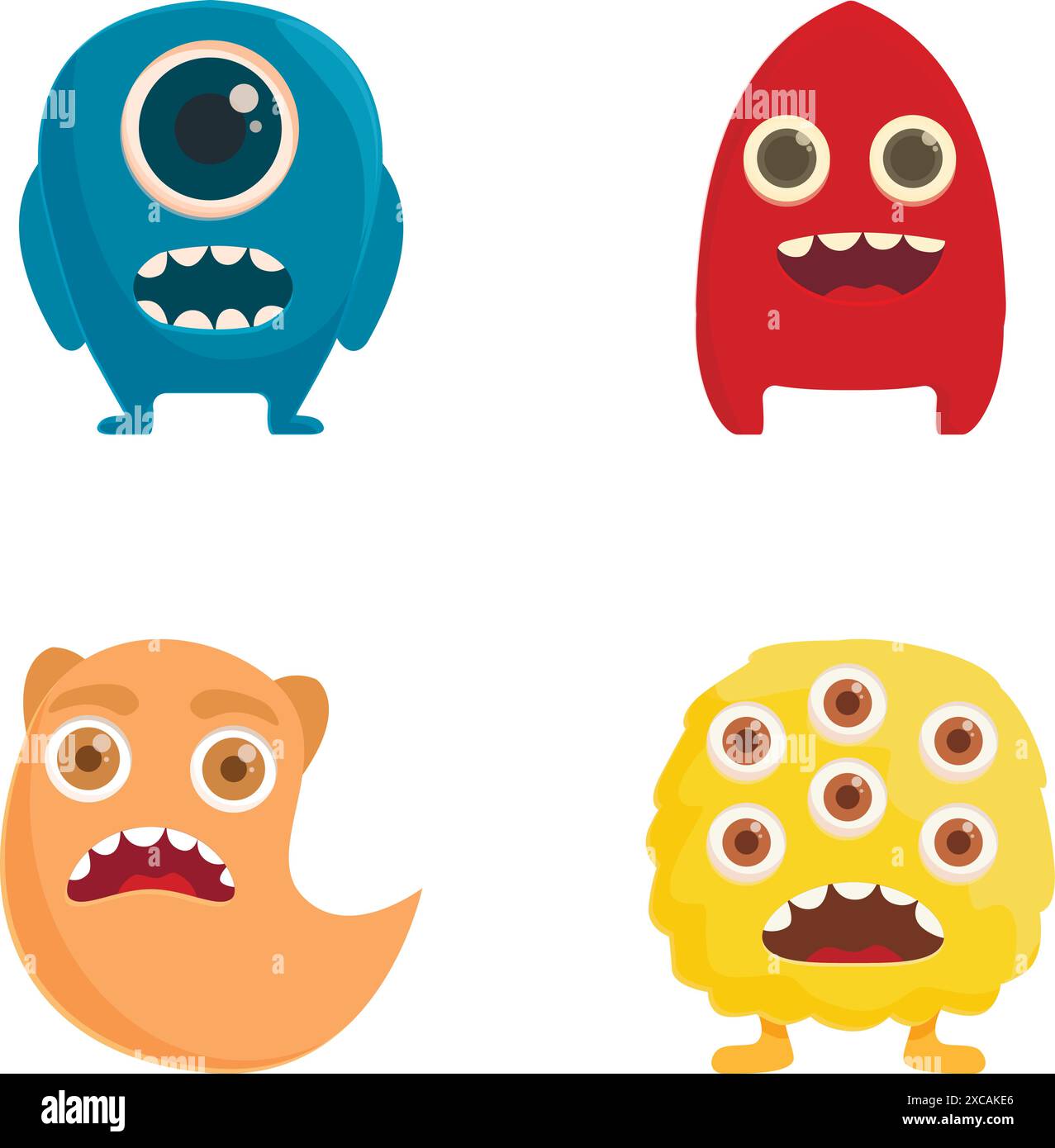 Collection of four cute and colorful cartoon monster characters ...