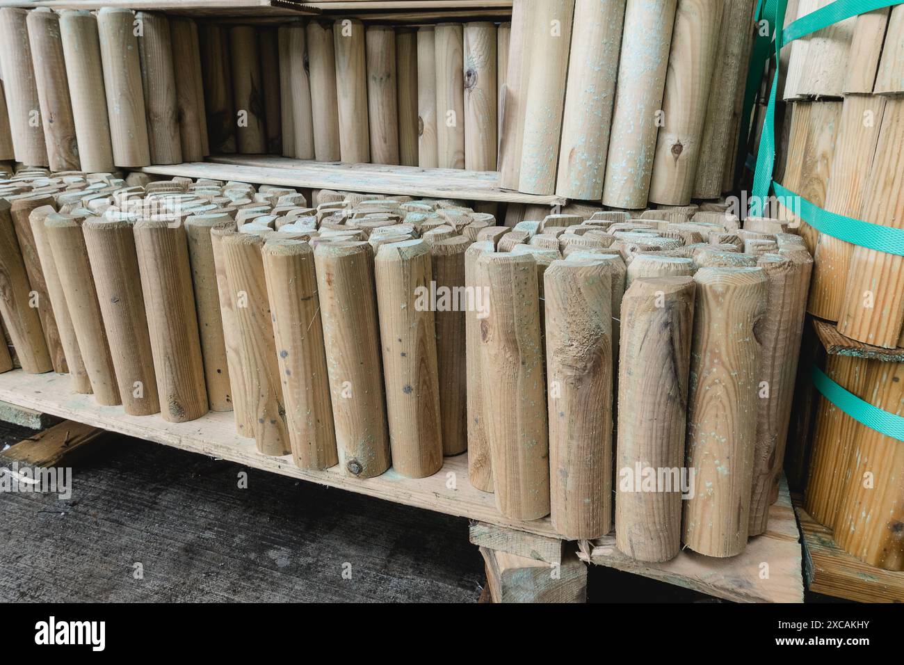 Stacks of Wooden Fence Posts in Store or Warehouse Storage for Outdoor ...