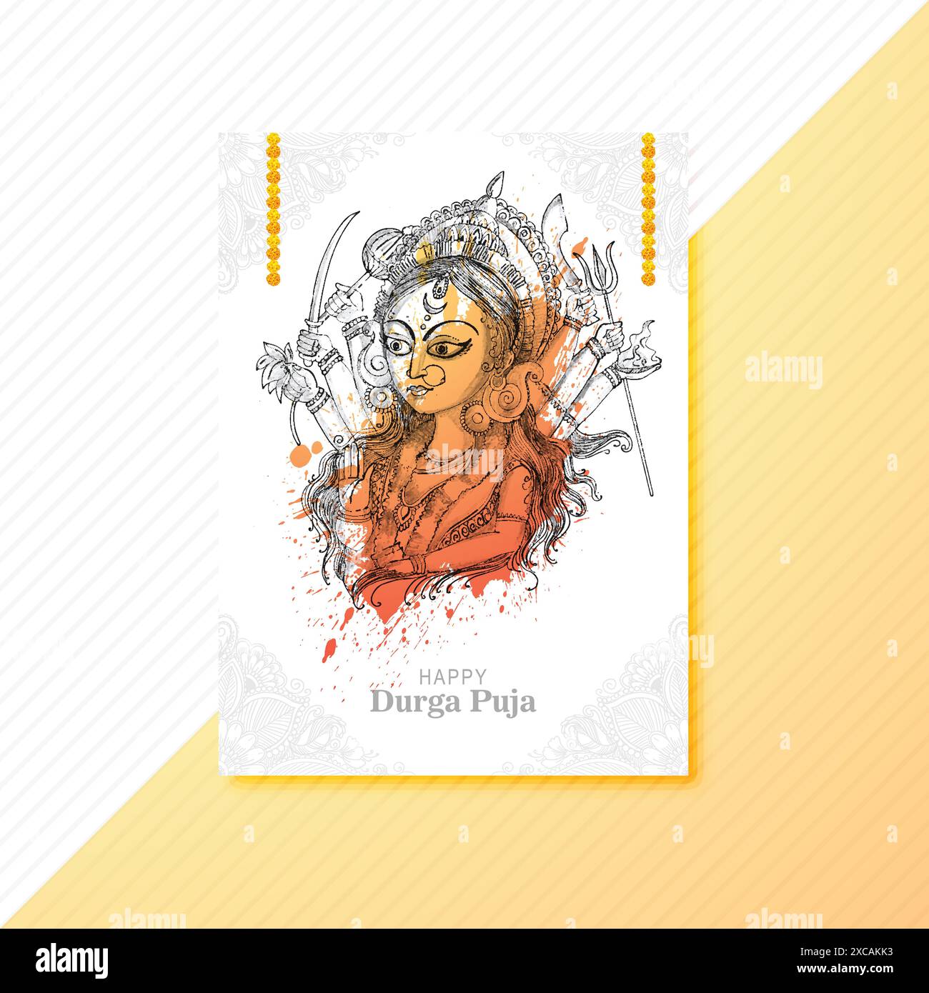 Hand draw happy durga puja festival template brochure background Stock ...