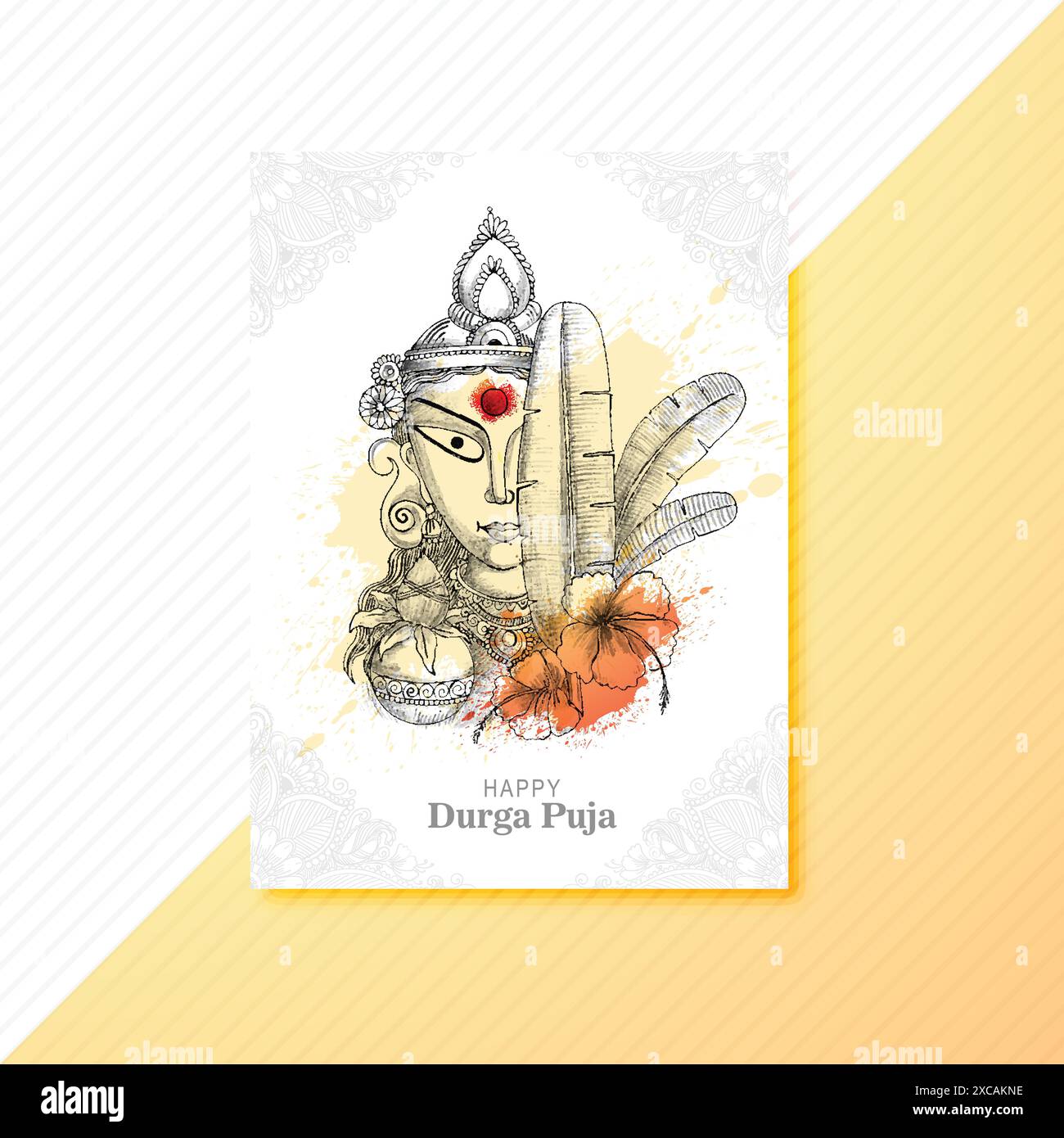 Illustration of goddess durga face in happy durga puja brochure design ...